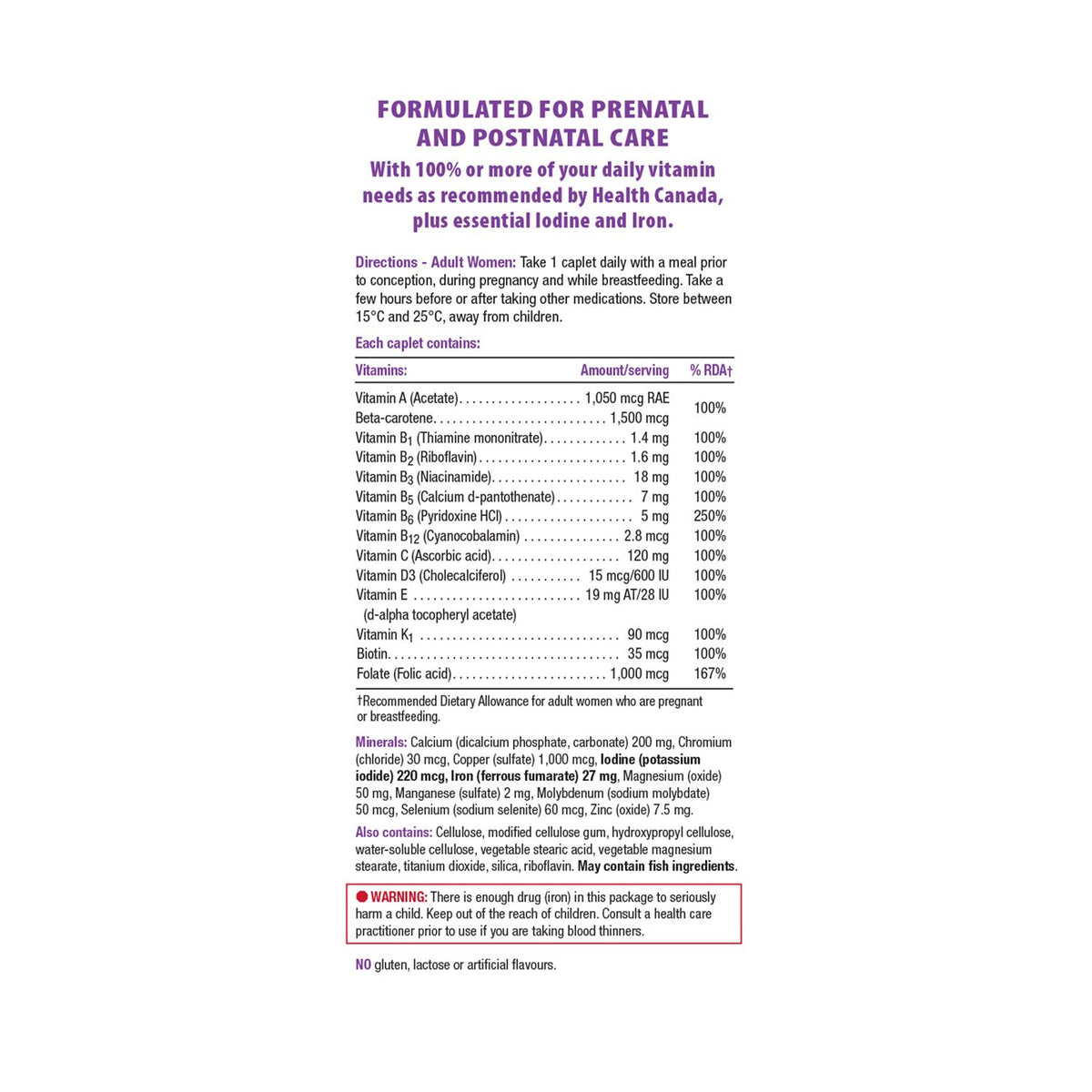 Jamieson Prenatal 100% Complete Multivitamin, 100 caplets – Natural ...